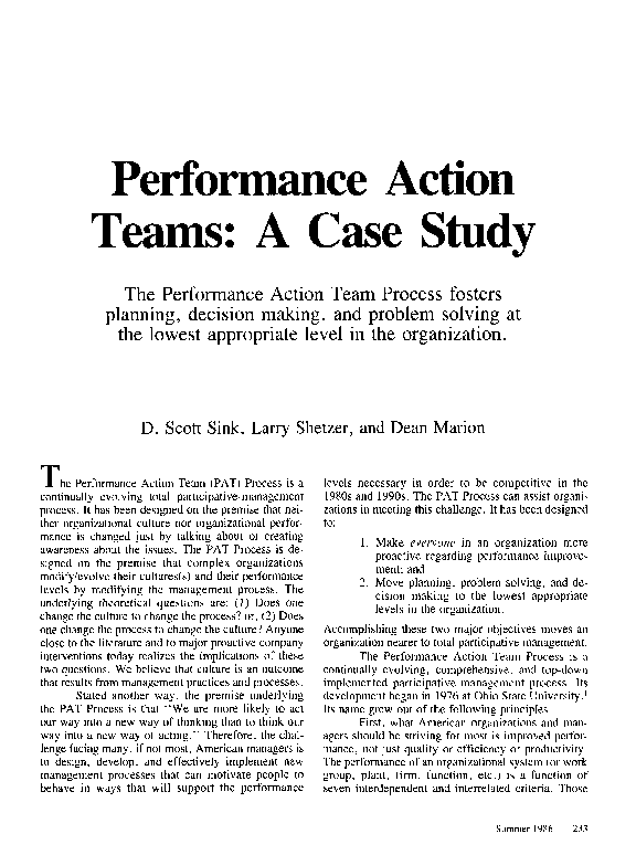 (PDF) Performance action teams: A case study