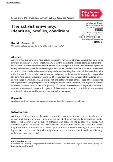 (PDF) The activist university: Identities, profiles, conditions