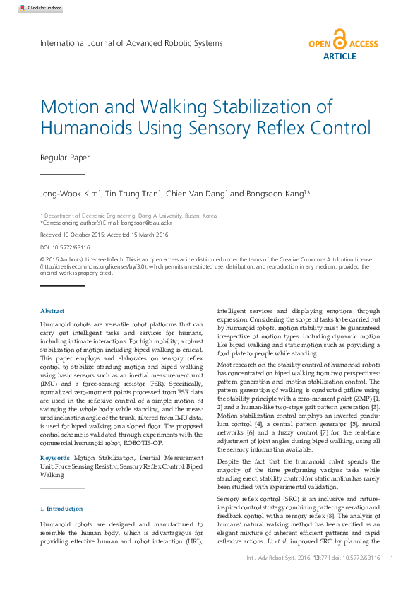 (PDF) Motion and Walking Stabilization of Humanoids Using Sensory ...