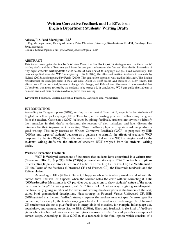 (PDF) Written Corrective Feedback and Its Effects on English Department ...