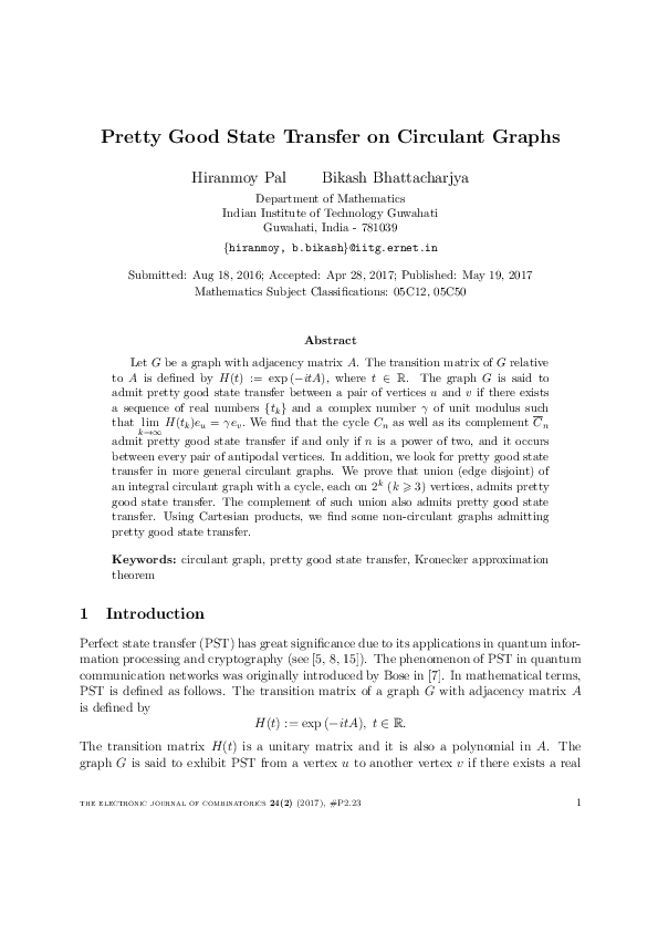 (PDF) Pretty Good State Transfer on Circulant Graphs