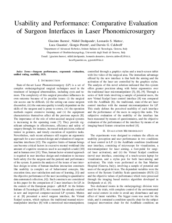 (PDF) Usability and Performance : Comparative Evaluation of Surgeon ...