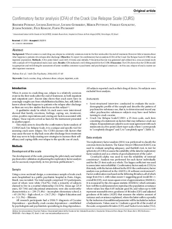 (PDF) Confirmatory factor analysis (CFA) of the Crack Use Relapse Scale ...