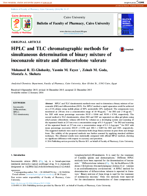Pdf Hplc And Tlc Chromatographic Methods For Simultaneous Determination Of Binary Mixture Of