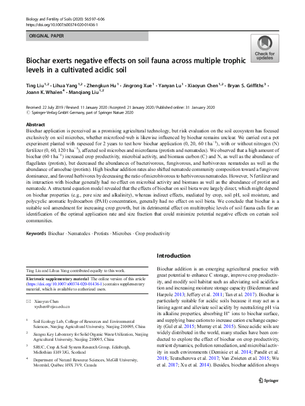 (PDF) Biochar exerts negative effects on soil fauna across multiple ...