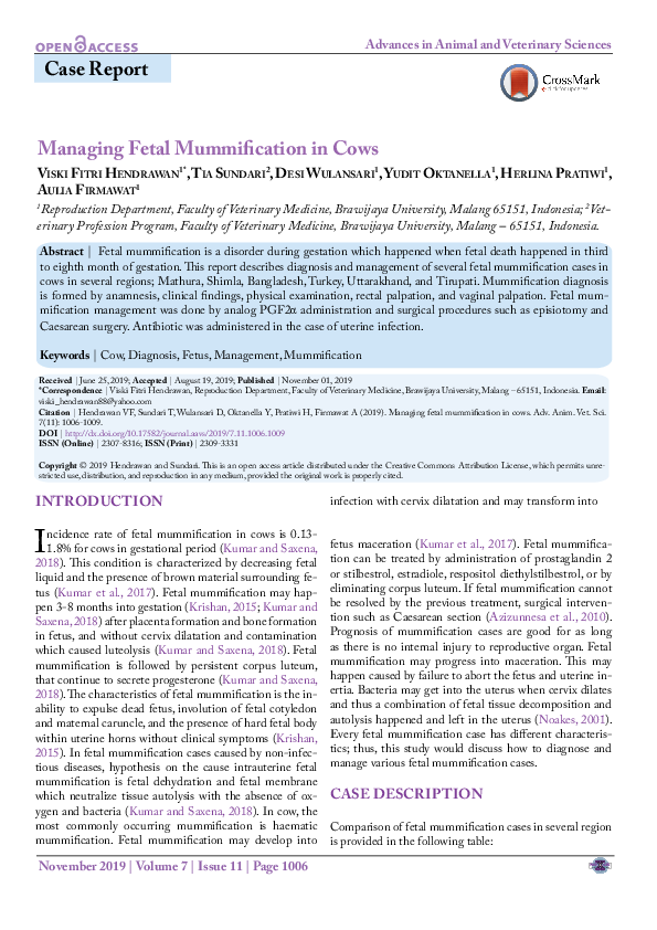(PDF) Managing Fetal Mummification in Cows