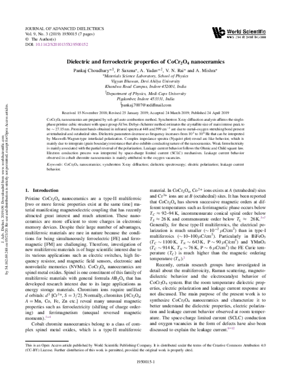 (PDF) Dielectric and Ferroelectric Properties of CoCr2O4 Nanoceramics