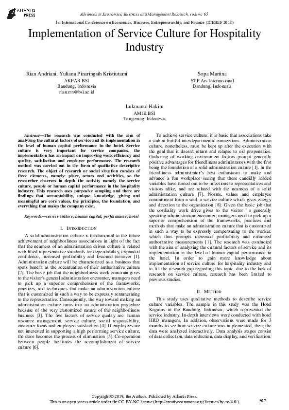 (PDF) Implementation of Service Culture for Hospitality Industry
