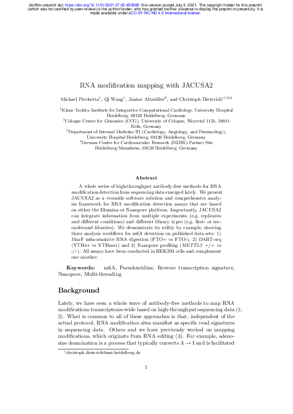 (PDF) RNA modification mapping with JACUSA2