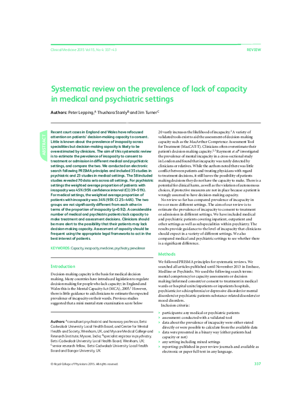 (PDF) Systematic review on the prevalence of lack of capacity in ...
