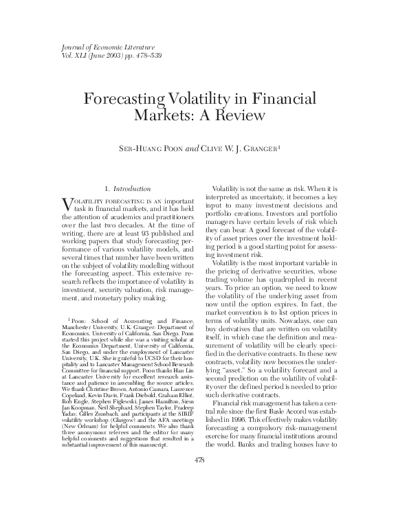 (PDF) Forecasting volatility in financial markets: A review