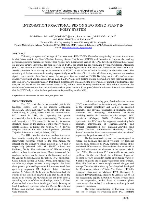 (PDF) Integration fractional pid on siso smisd plant in noisy system
