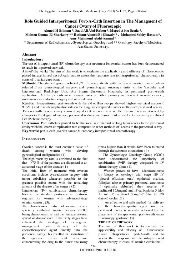 (PDF) Role Guided Intraperitoneal Port-A-Cath Insertion in the ...