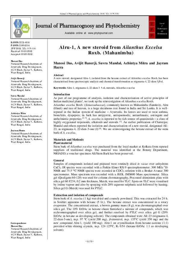 (PDF) Alru-1, A new steroid from Ailanthus Excelsa Roxb. (Mahanimba)