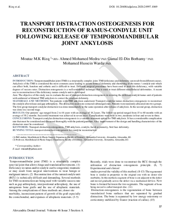 (PDF) Transport Distraction Osteogenesis for Reconstruction of Ramus ...