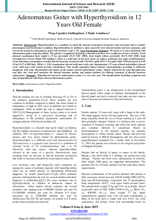 (PDF) Adenomatous Goiter with Hyperthyroidism in 12 Years Old Female Wega