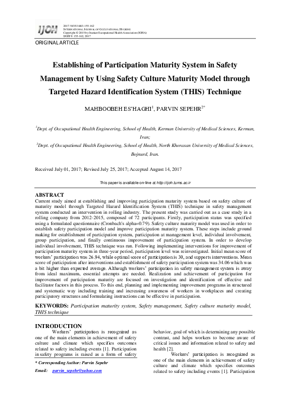 (PDF) Establishing of Participation Maturity System in Safety ...