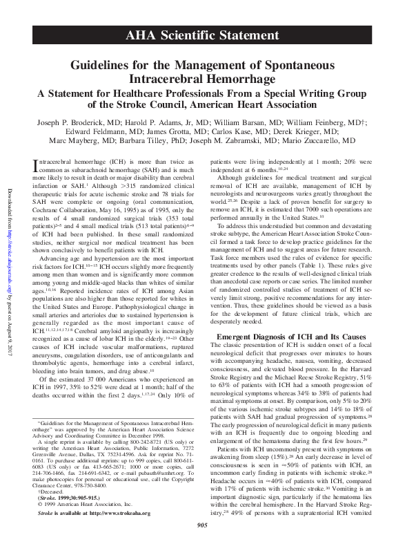 (PDF) Guidelines for the Management of Spontaneous Intracerebral ...