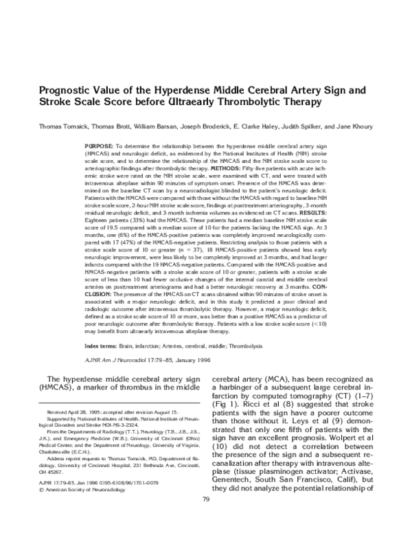 (PDF) Prognostic value of the hyperdense middle cerebral artery sign ...