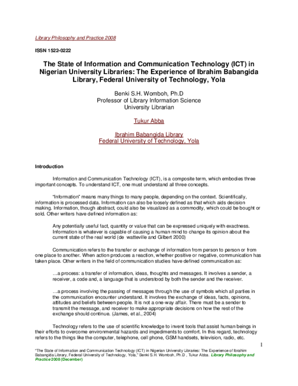 (PDF) The State of Information and Communication Technology (ICT) in ...