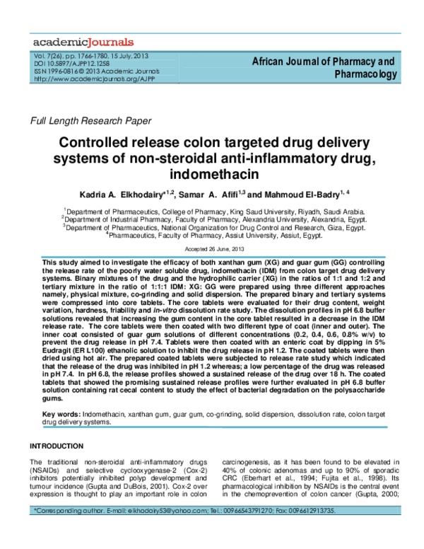(PDF) Controlled release colon targeted drug delivery systems of non ...