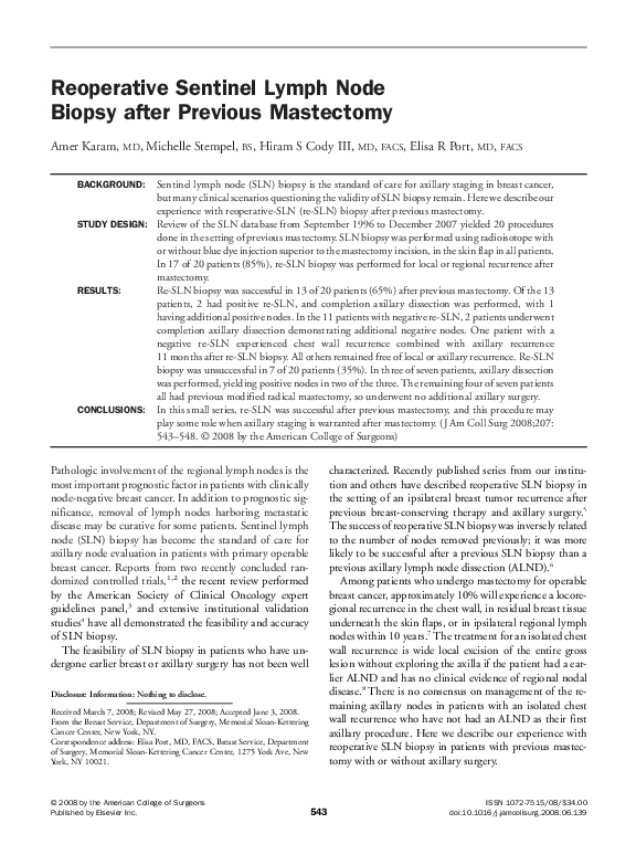 (PDF) Reoperative sentinel lymph node biopsy after previous mastectomy