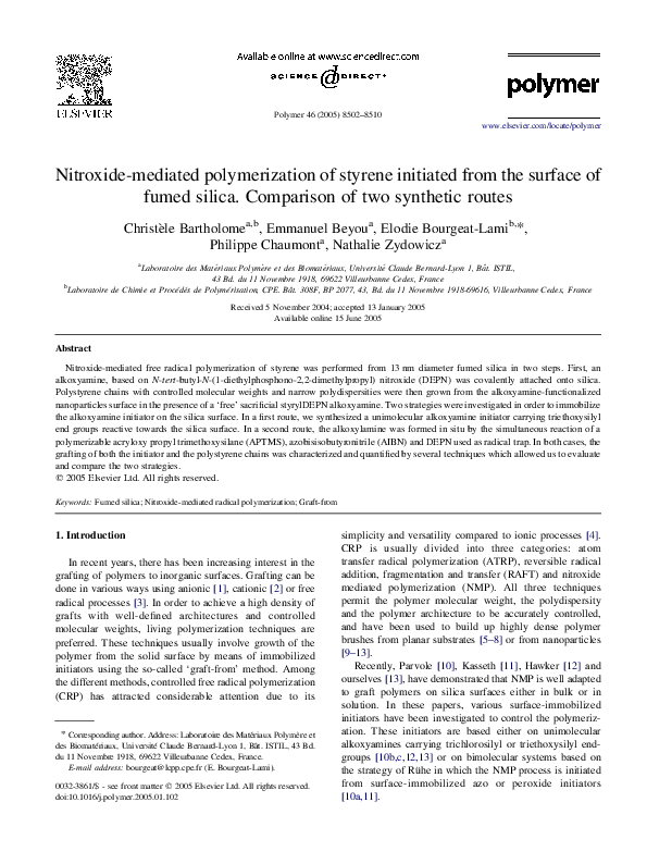 (PDF) Nitroxide-mediated polymerization of styrene initiated from the surface of fumed silica ...