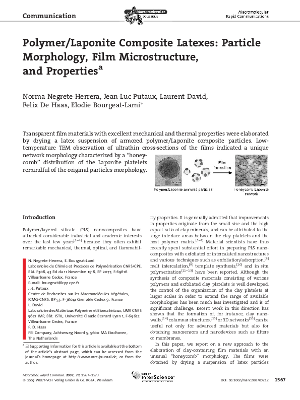 (PDF) Polymer/Laponite Composite Latexes: Particle Morphology, Film ...