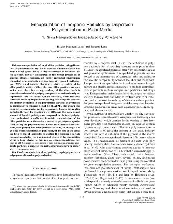 (PDF) Encapsulation of Inorganic Particles by Dispersion Polymerization ...