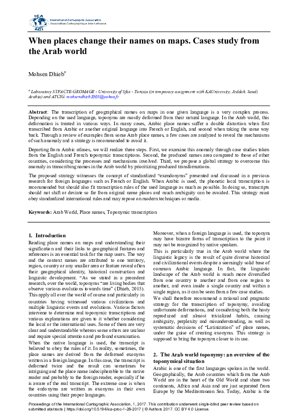 (PDF) When places change their names on maps. Cases study from the Arab ...