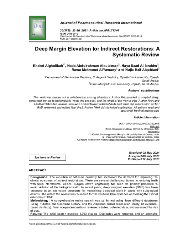 (PDF) Deep Margin Elevation for Indirect Restorations: A Systematic Review