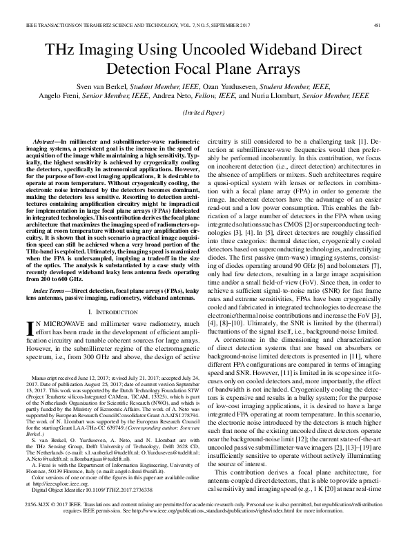 (PDF) THz Imaging Using Uncooled Wideband Direct Detection Focal Plane Arrays