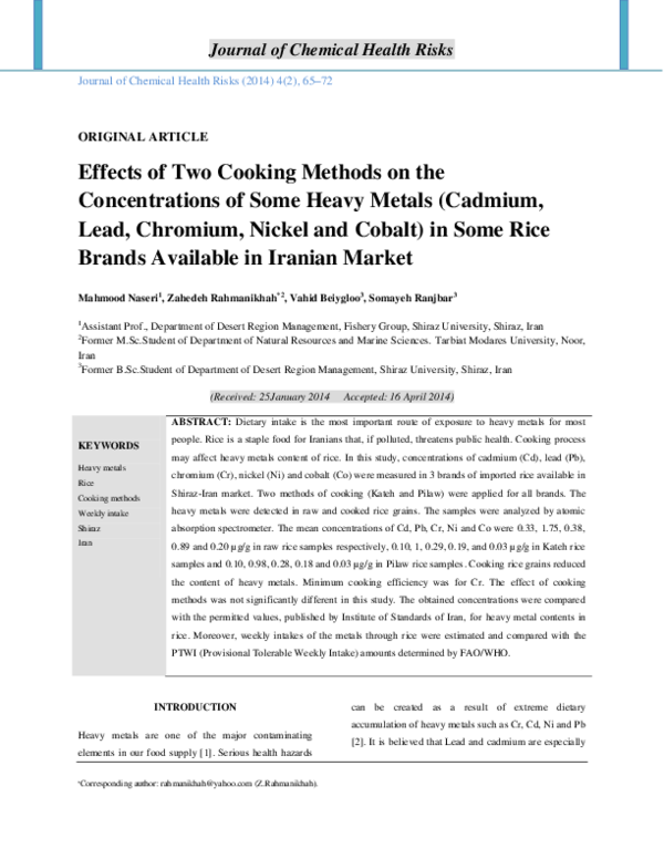 (PDF) Journal of Chemical Health Risks