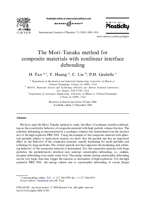 (PDF) The Mori–Tanaka method for composite materials with nonlinear ...