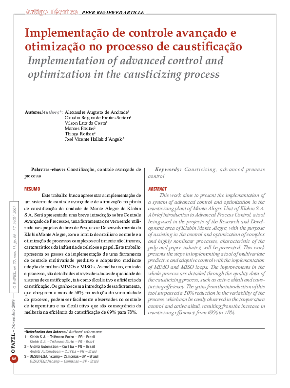 (PDF) Implementação de controle avançado e otimização no processo de ...