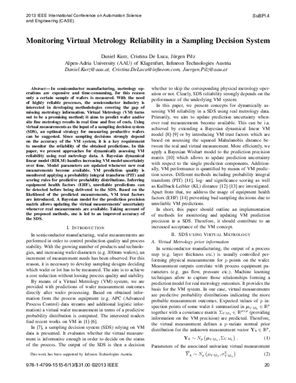 (PDF) Monitoring virtual metrology reliability in a sampling decision system