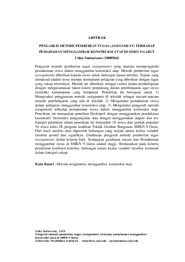 (PDF) Pengaruh Metode Pemberian Tugas (Assignment) Terhadap Pemahaman ...