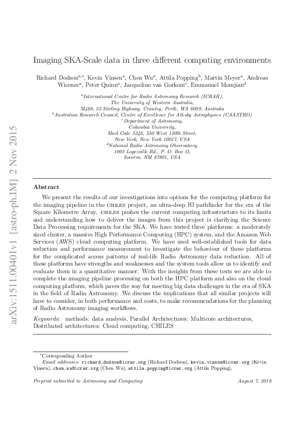 (PDF) Imaging SKA-Scale data in three different computing environments