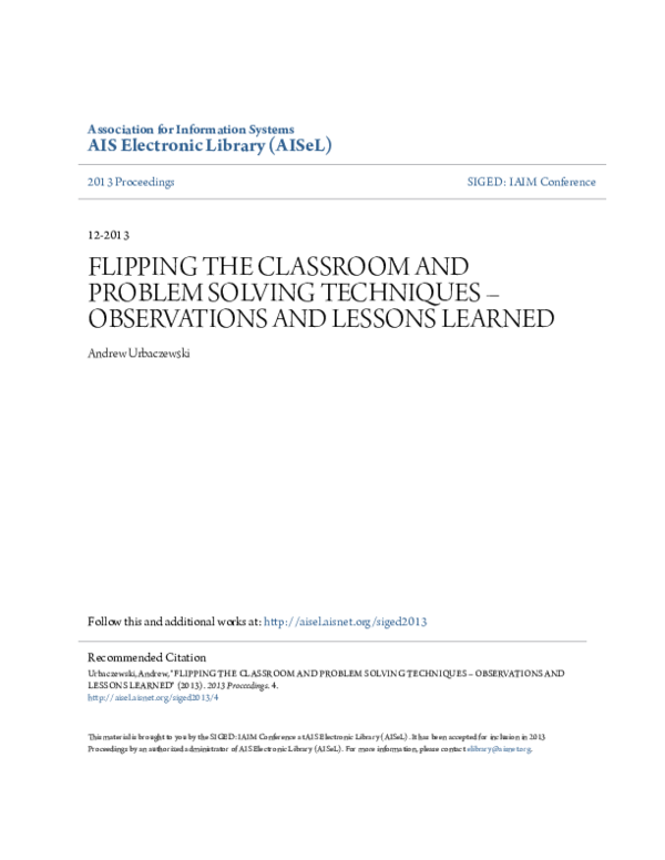 (PDF) Flipping the Classroom and Problem Solving Techniques – Observations and Lessons Learned ...