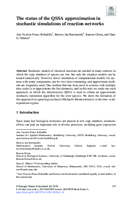 (PDF) The Status of the QSSA Approximation in Stochastic Simulations of ...