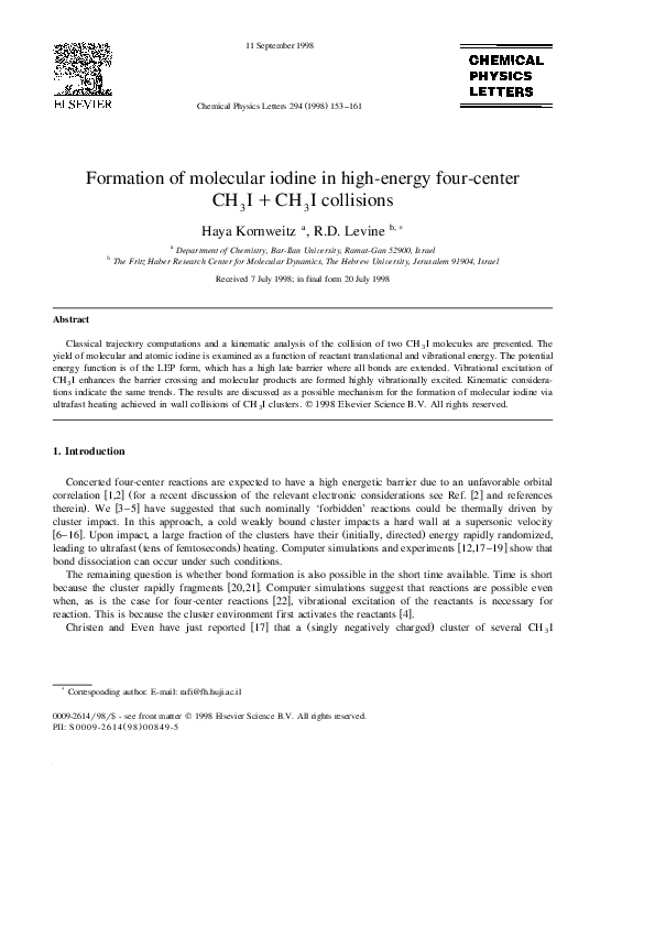 (PDF) Formation of molecular iodine in high-energy four-center CH3I ...