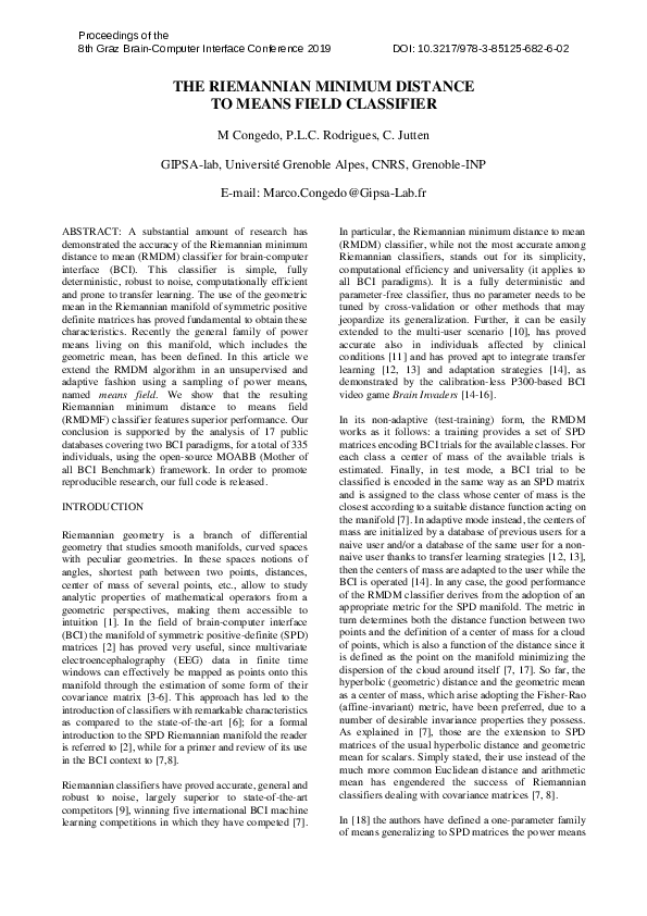 (PDF) The Riemannian Minimum Distance to means field Classifier