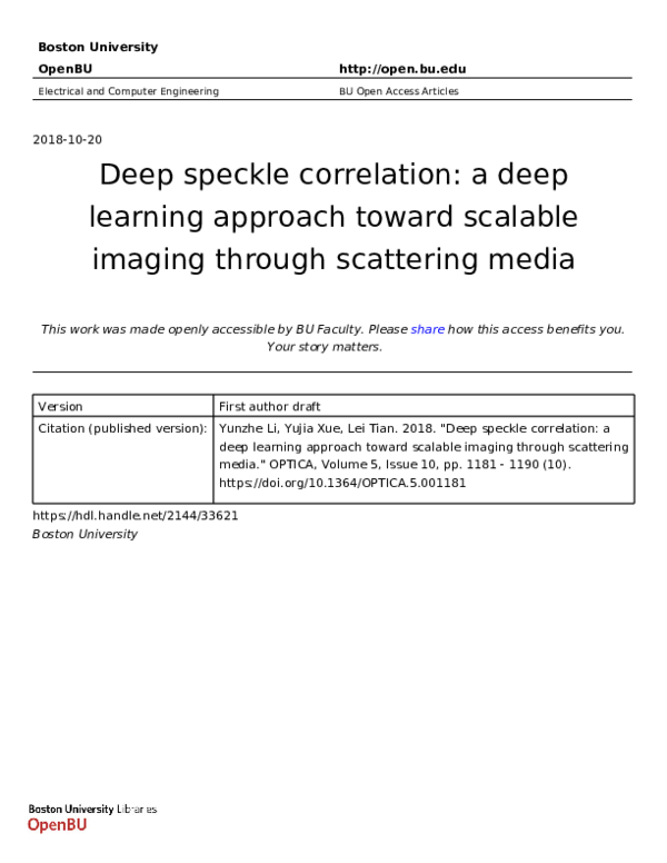 (PDF) Deep speckle correlation: a deep learning approach toward scalable imaging through ...
