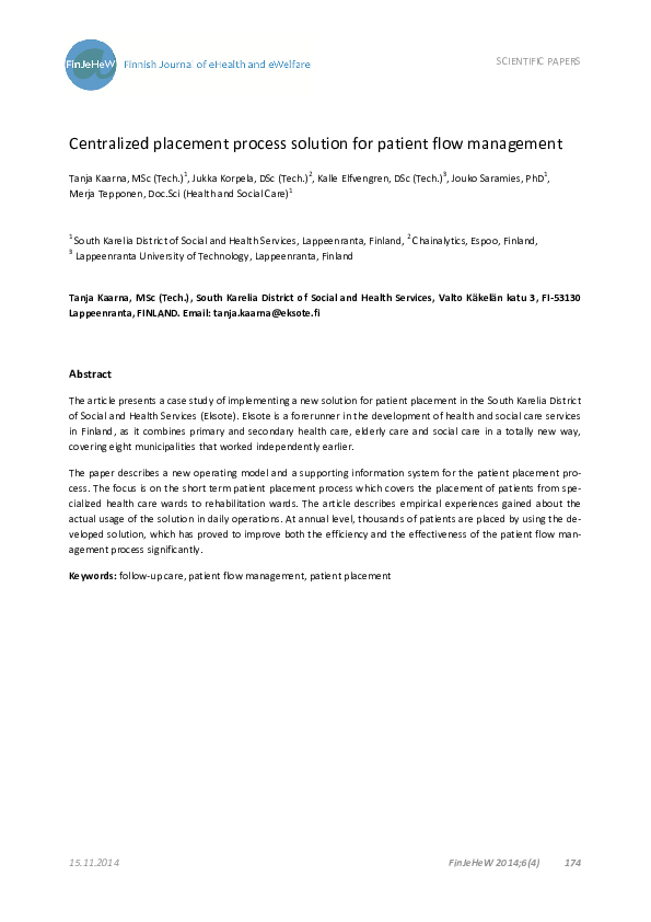 (PDF) Centralized placement process solution for patient flow management