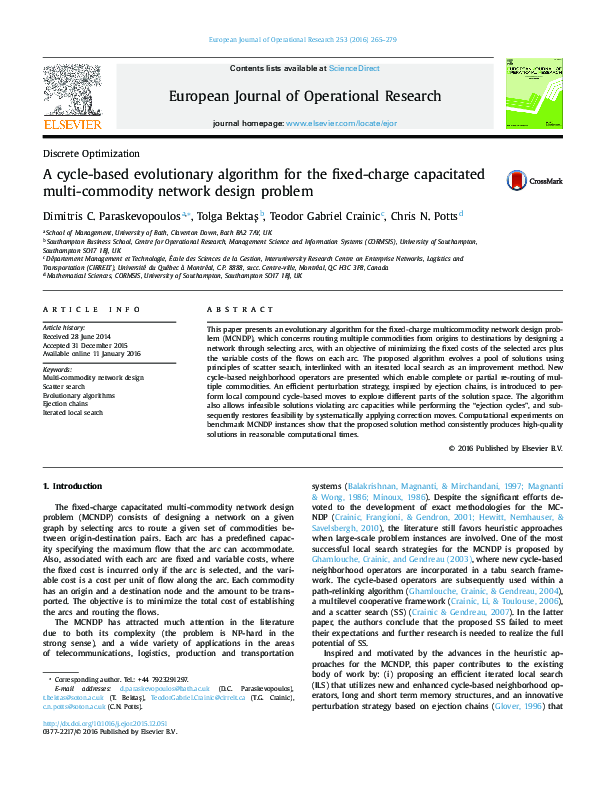 (PDF) Discrete Optimization A cycle-based evolutionary algorithm for the fixed-charge ...