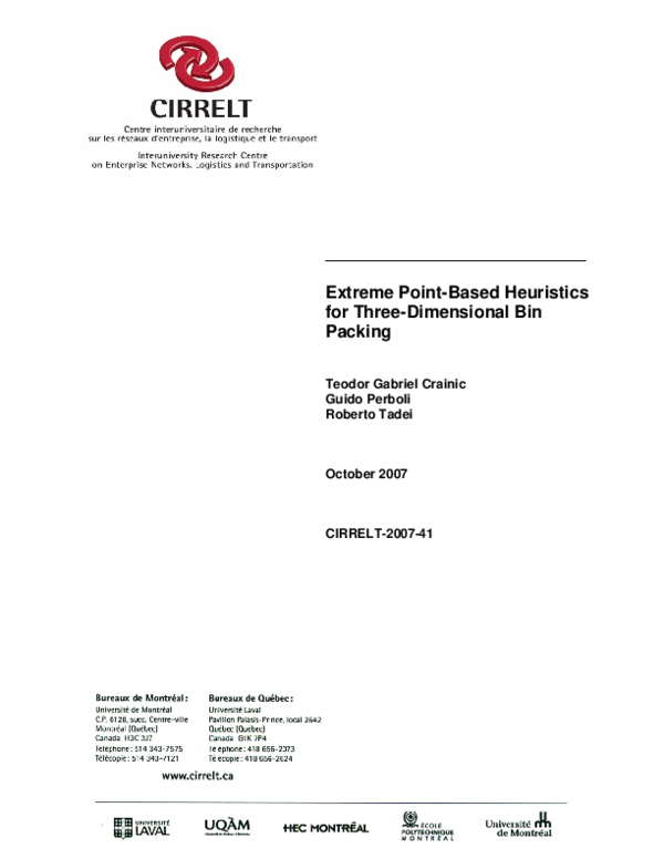 (PDF) Extreme Point-Based Heuristics for Three-Dimensional Bin Packing