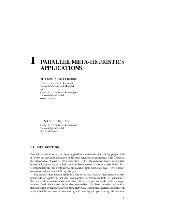 (PDF) Parallel Metaheuristics Applications