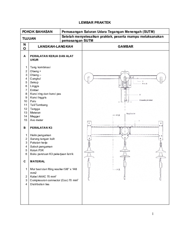 (DOC) LEMBAR PRAKTEK POKOK BAHASAN Pemasangan Saluran Udara Tegangan ...