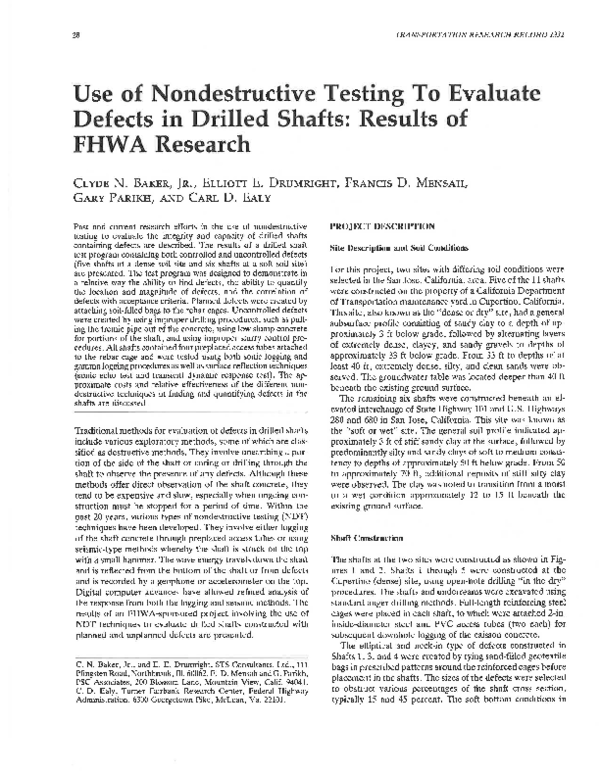 (PDF) Use of Nondestructive Testing to Evaluate Defects in Drilled ...