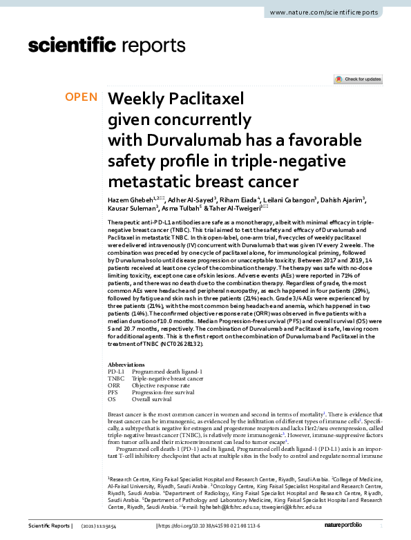 (PDF) Weekly Paclitaxel given concurrently with Durvalumab has a ...